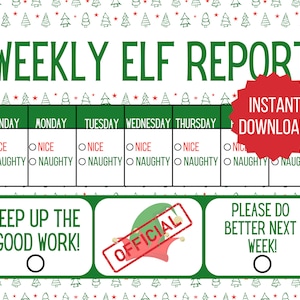 Elf Weekly Behavior Report / Elf Report / Elf Chart - Etsy