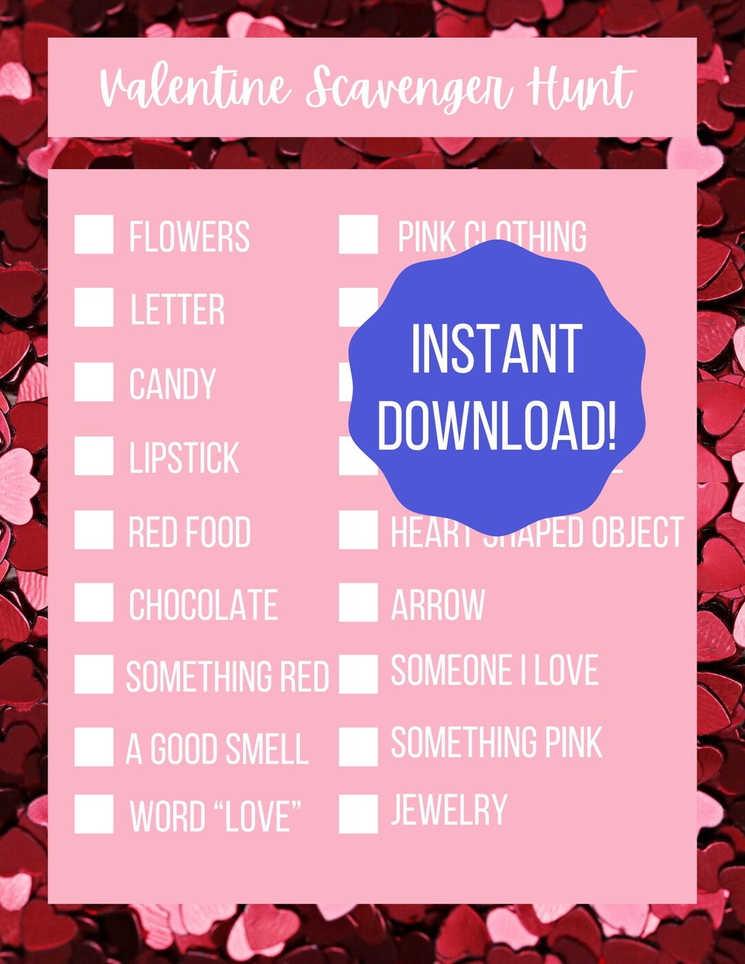 Valentine Scavenger Hunt / Valentine's Day Activity - Etsy