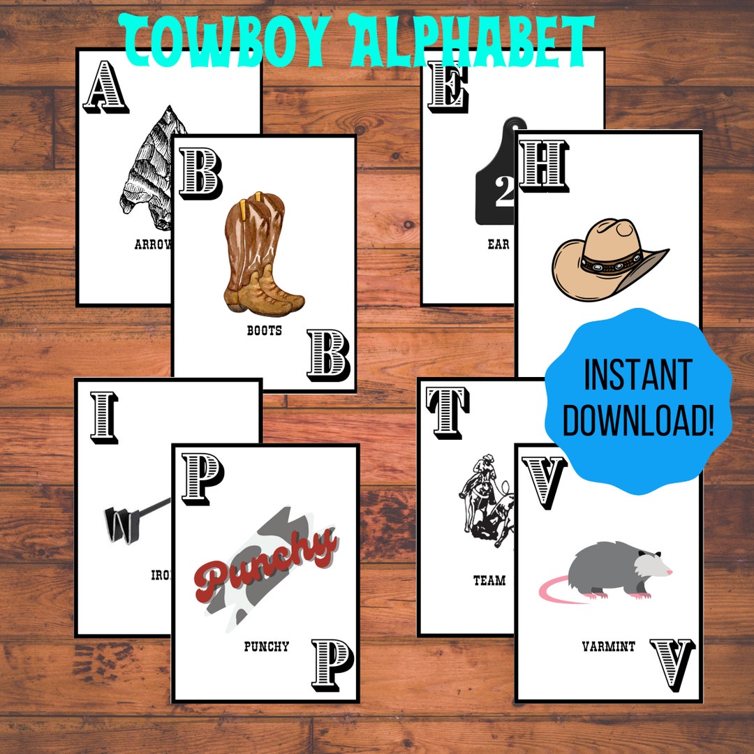 Cowboy Alphabet Flashcards / Cowboy Alphabet Nursery Decor / Western ...