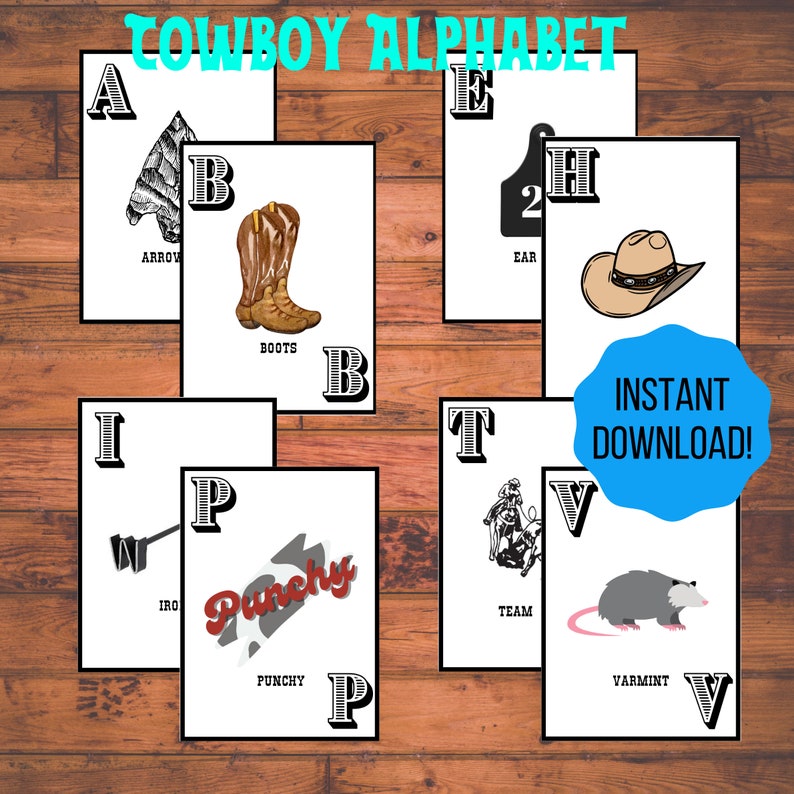 Cowboy Alphabet Flashcards / Cowboy Alphabet Nursery Decor / Western ...