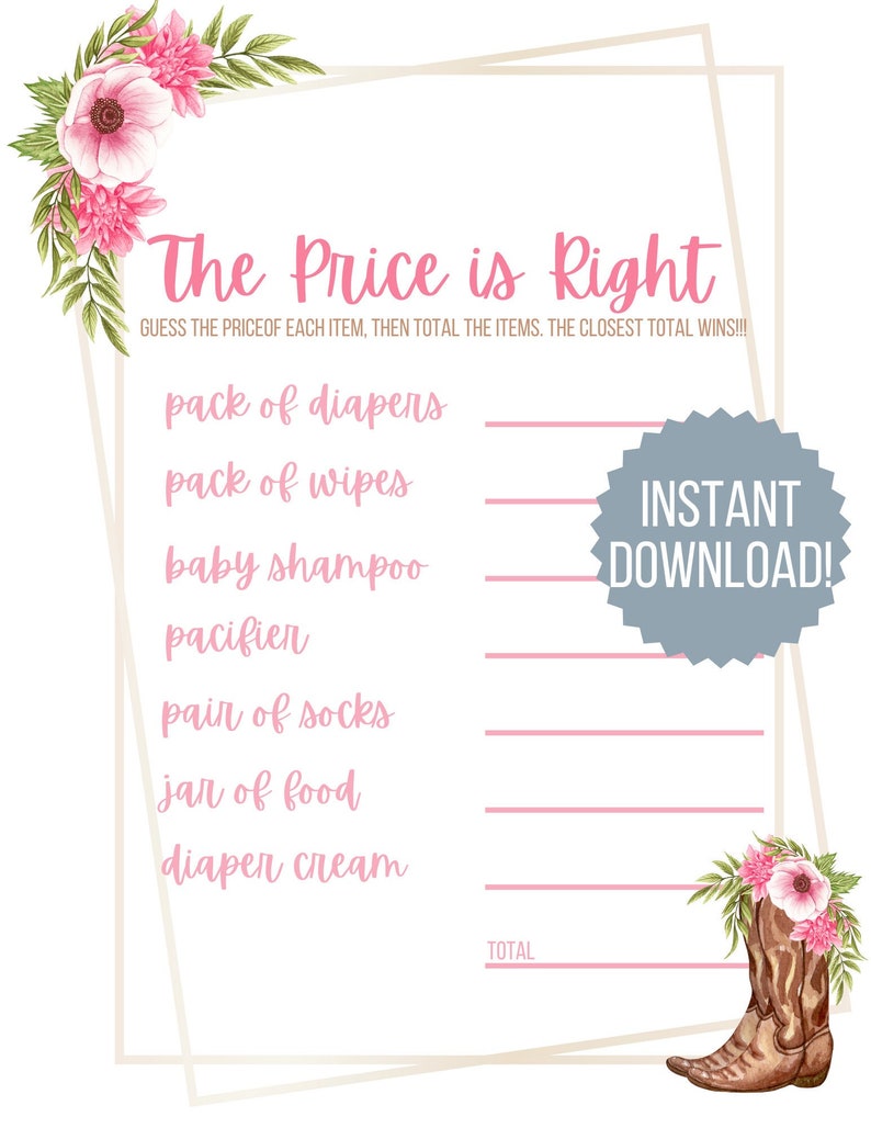 The Price is Right Baby Shower Game / Baby Shower Printable / Western ...