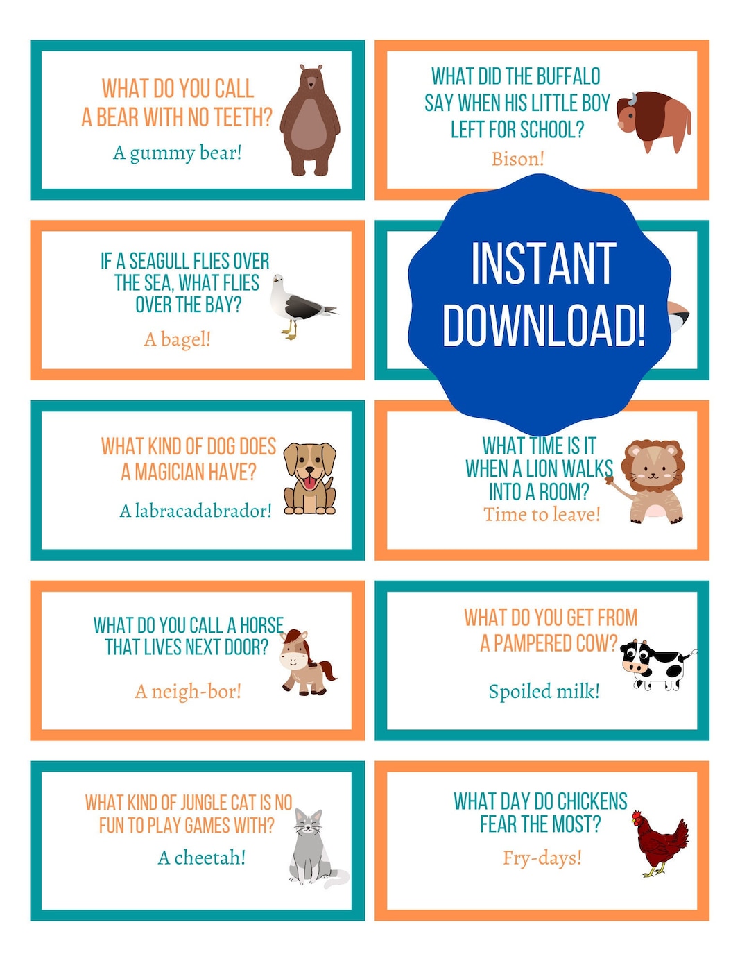 Animal Lunchbox Jokes Printable / Animal Jokes / Jokes for Kids - Etsy