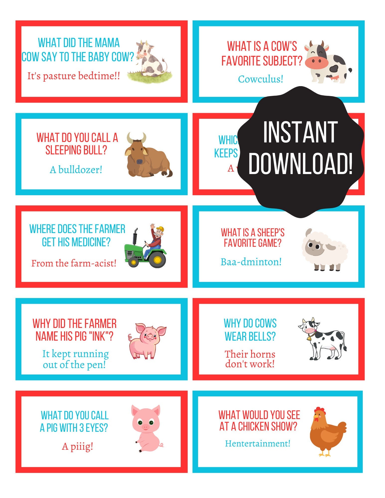 Farm Jokes / Lunchbox Jokes/ Jokes for Kids / Lunch Notes - Etsy