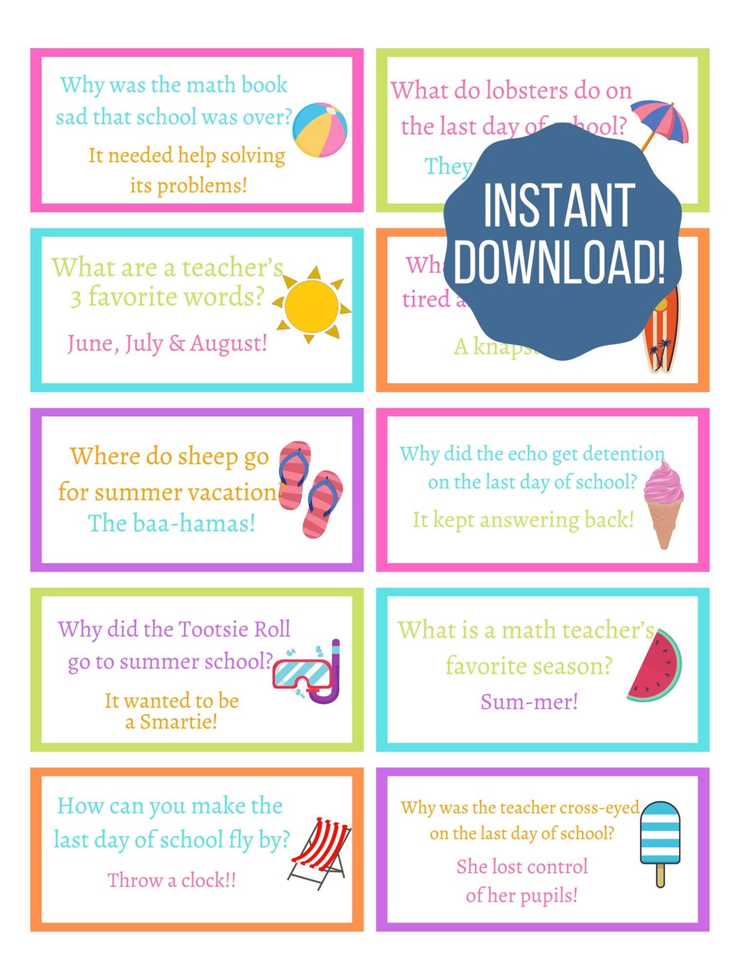 Summer Jokes/ End of School Year Joke Printable - Etsy