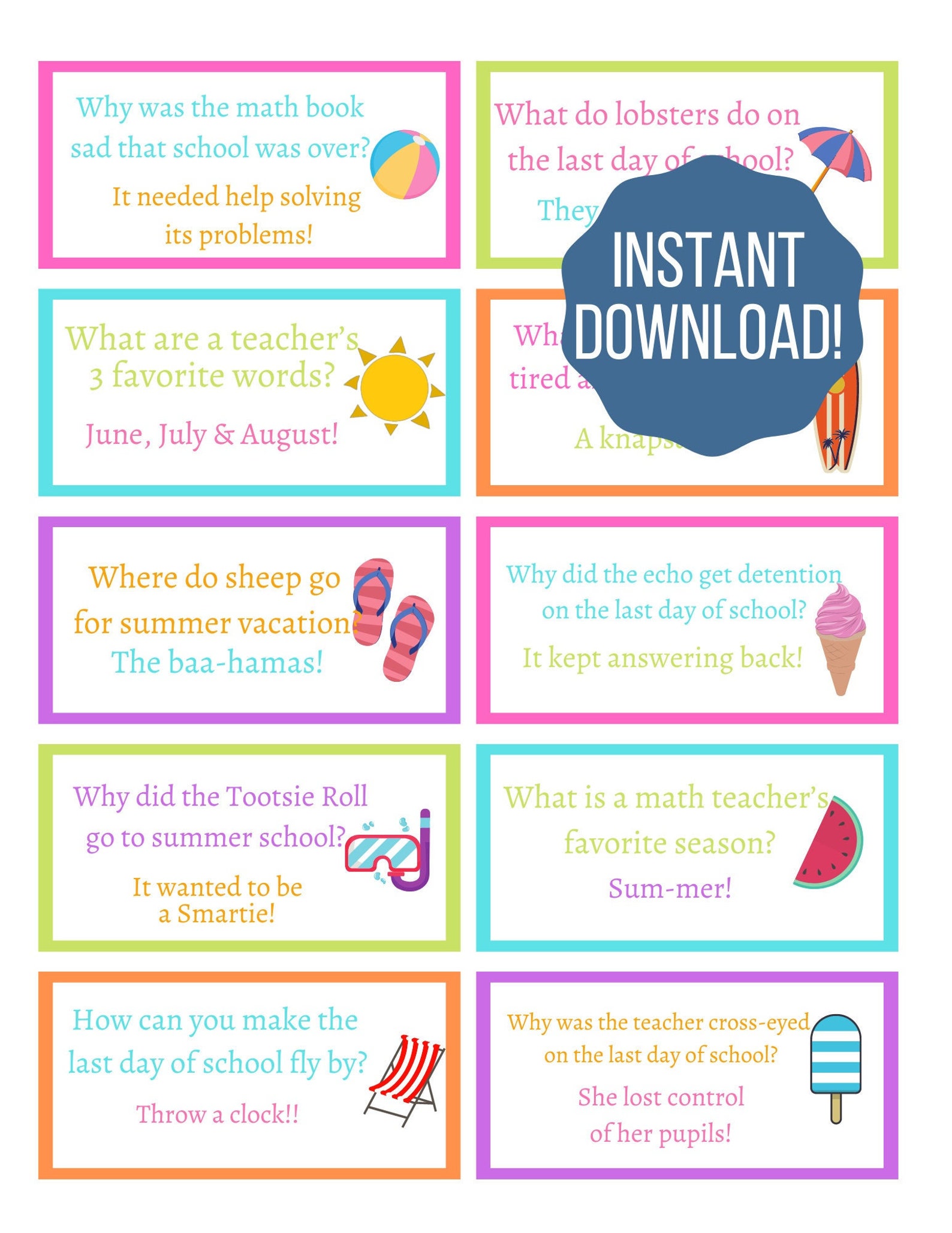 Summer Jokes/ End of School Year Joke Printable - Etsy