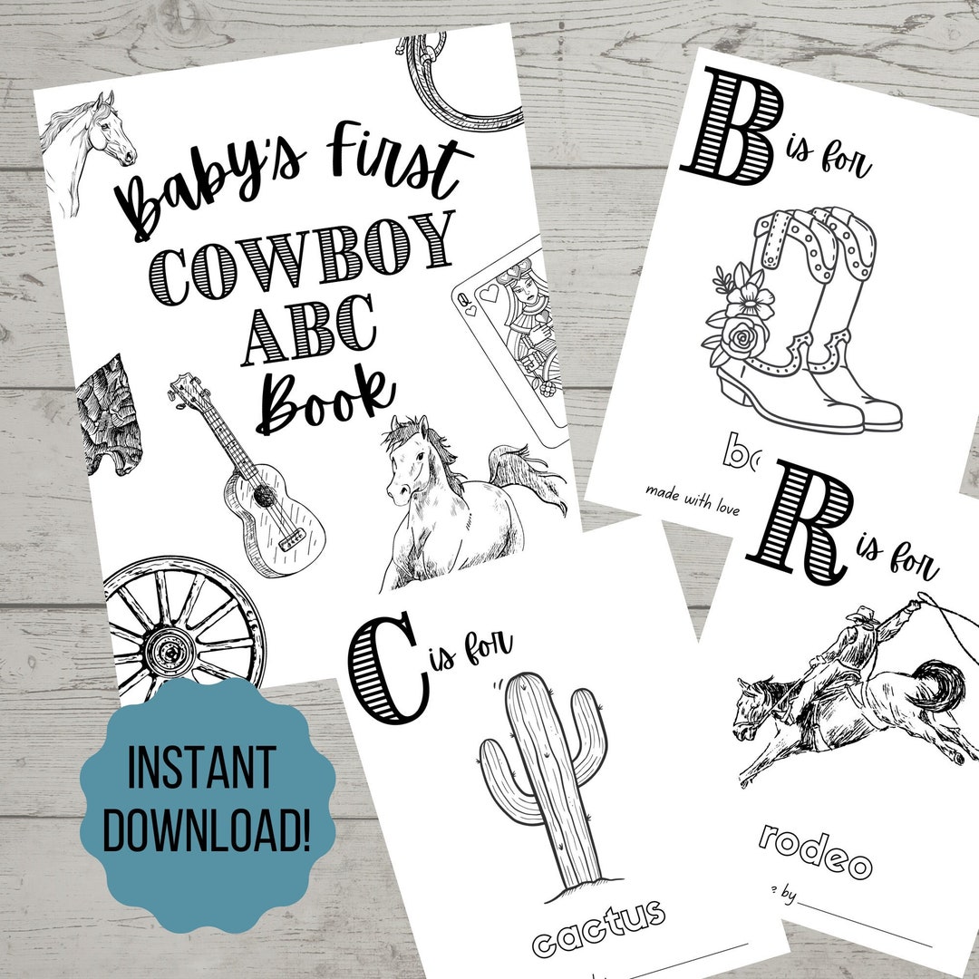 ABC Baby Shower Coloring Book | Cowboy Alphabet Coloring Pages | Baby ...