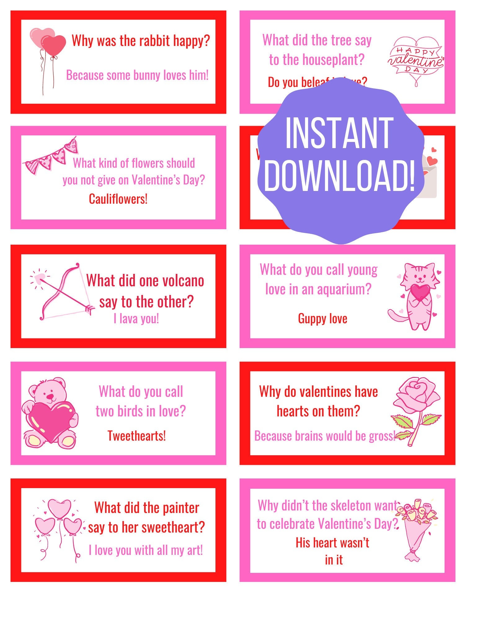 Valentine's Day Jokes for Lunchbox - Etsy