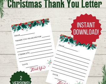 Printable Christmas Thank You Letter | Festive Digital Download ...