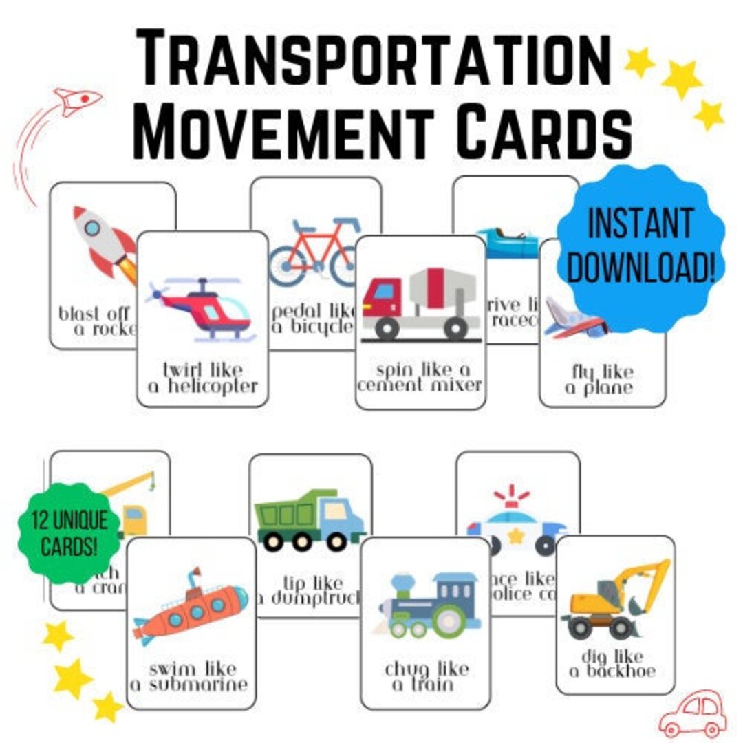Transportation Movement Cards / Cars and Trucks Movement Cards - Etsy