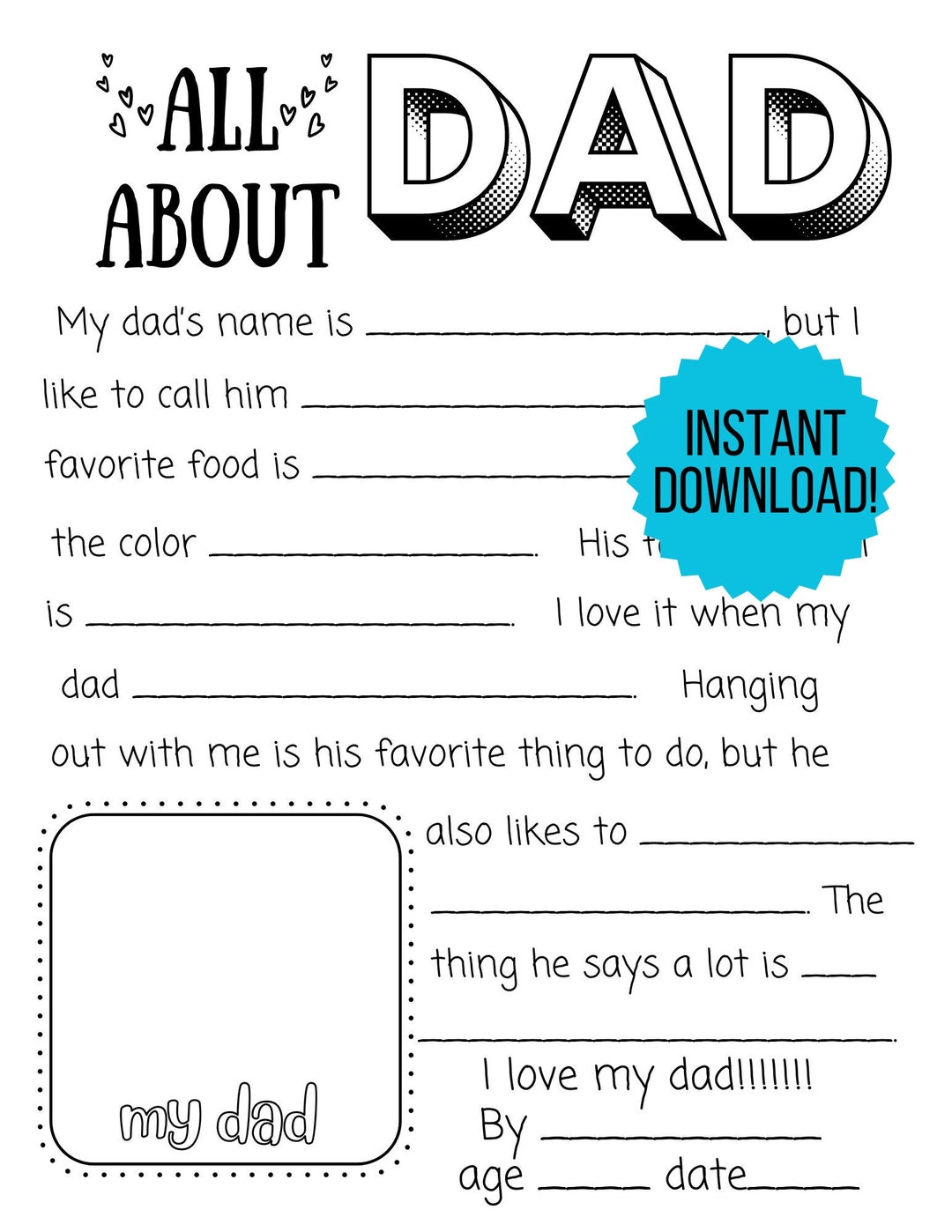 All About Dad Questionnaire / Dad Keepsake / Father's Day - Etsy