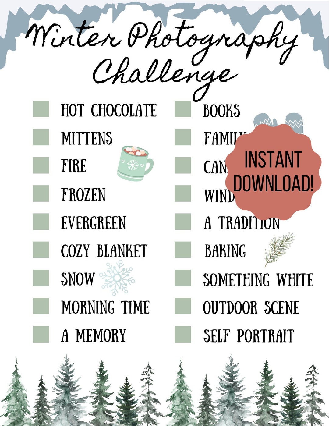 Winter Photography Challenge | Winter Activity - Etsy
