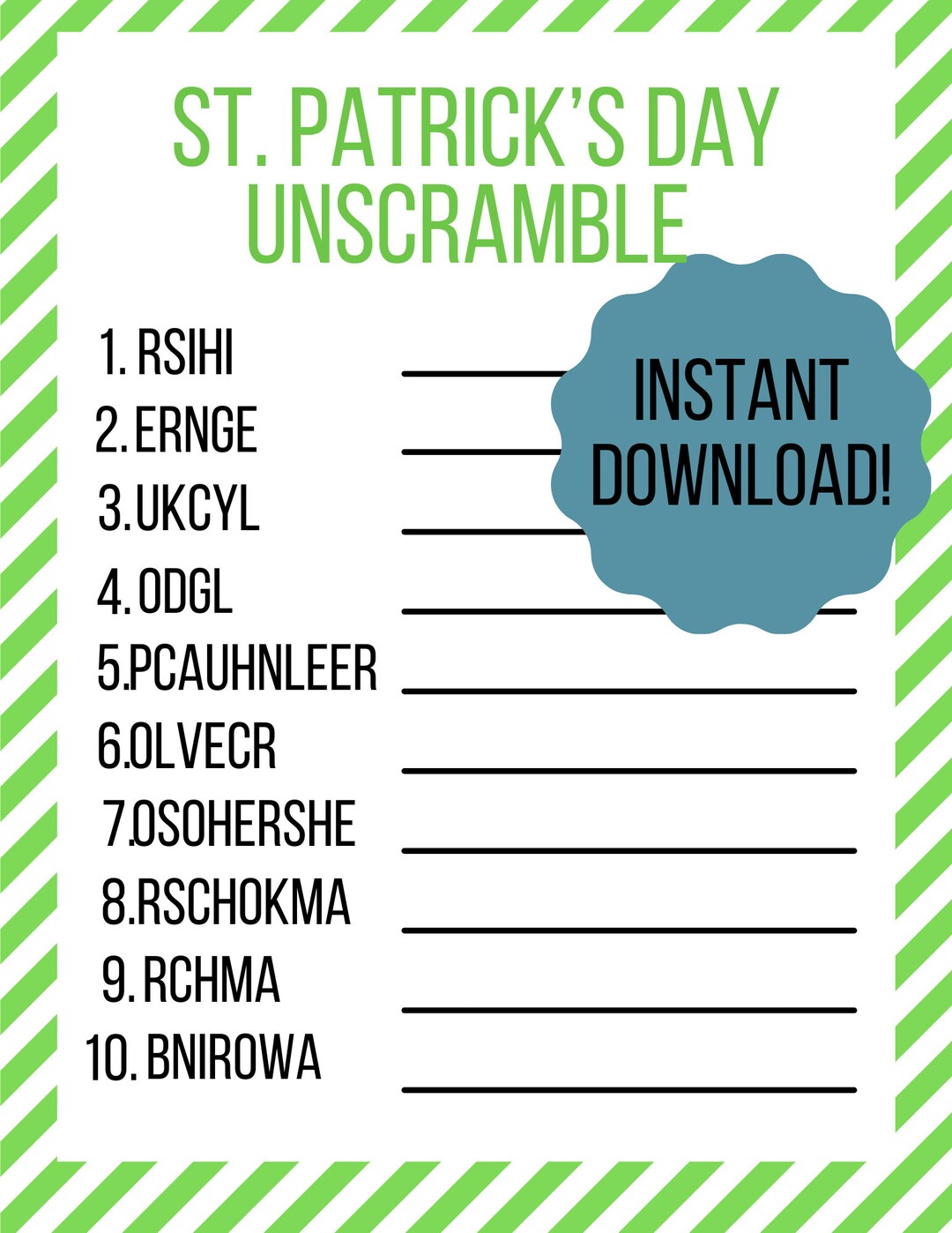 St. Patrick's Day Word Unscramble | St. Patrick's Day Activity | St ...