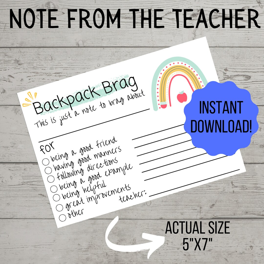 Note From the Teacher | Backpack Brag | Teacher Mail - Etsy