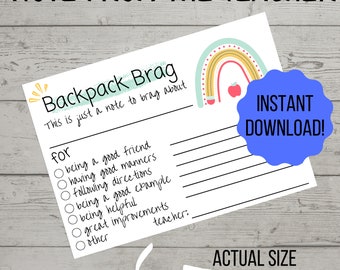 Printable Teacher Mail, Brag Card, Back to School, Positive Note From ...