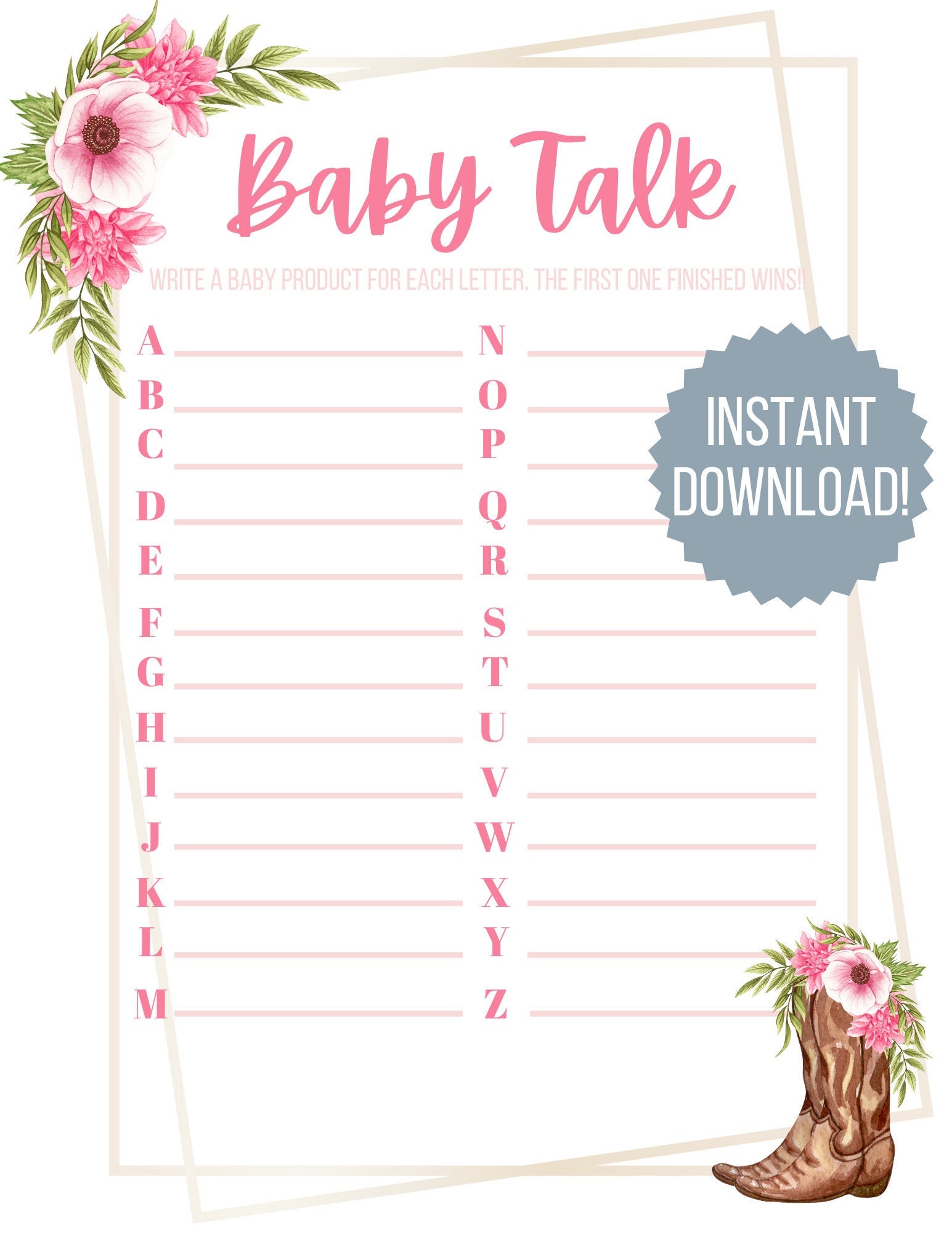 Baby Talk Baby Shower Game / Baby Shower Game/ Baby Shower Printable ...