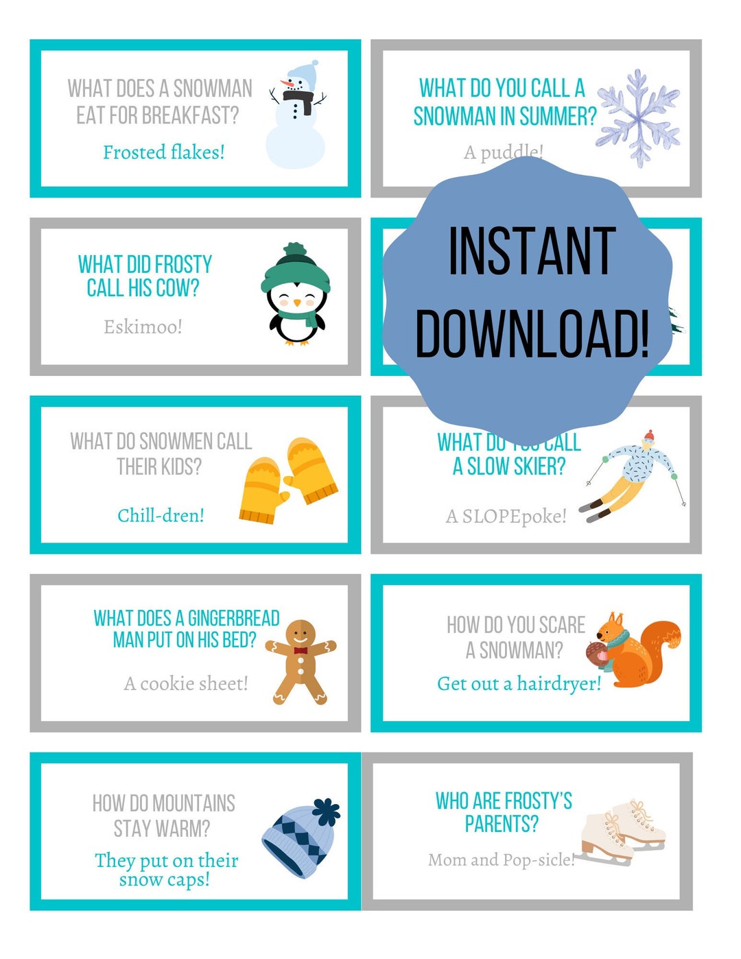 Winter Lunchbox Jokes / Winter Jokes - Etsy