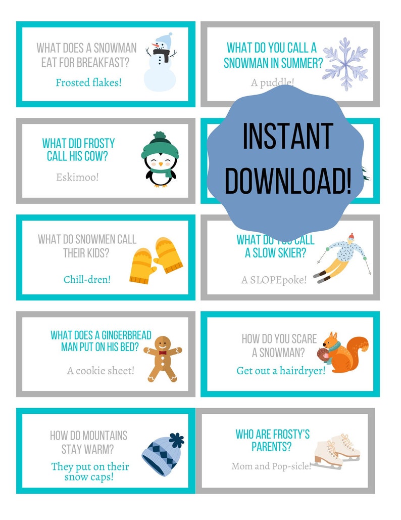 Winter Lunchbox Jokes / Winter Jokes - Etsy