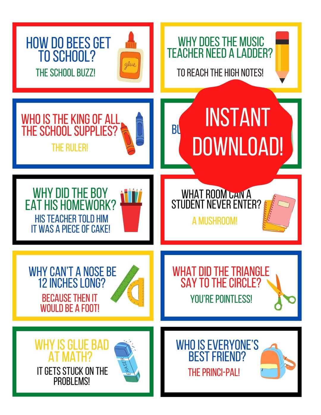 School Jokes /back to School Joke Printable - Etsy