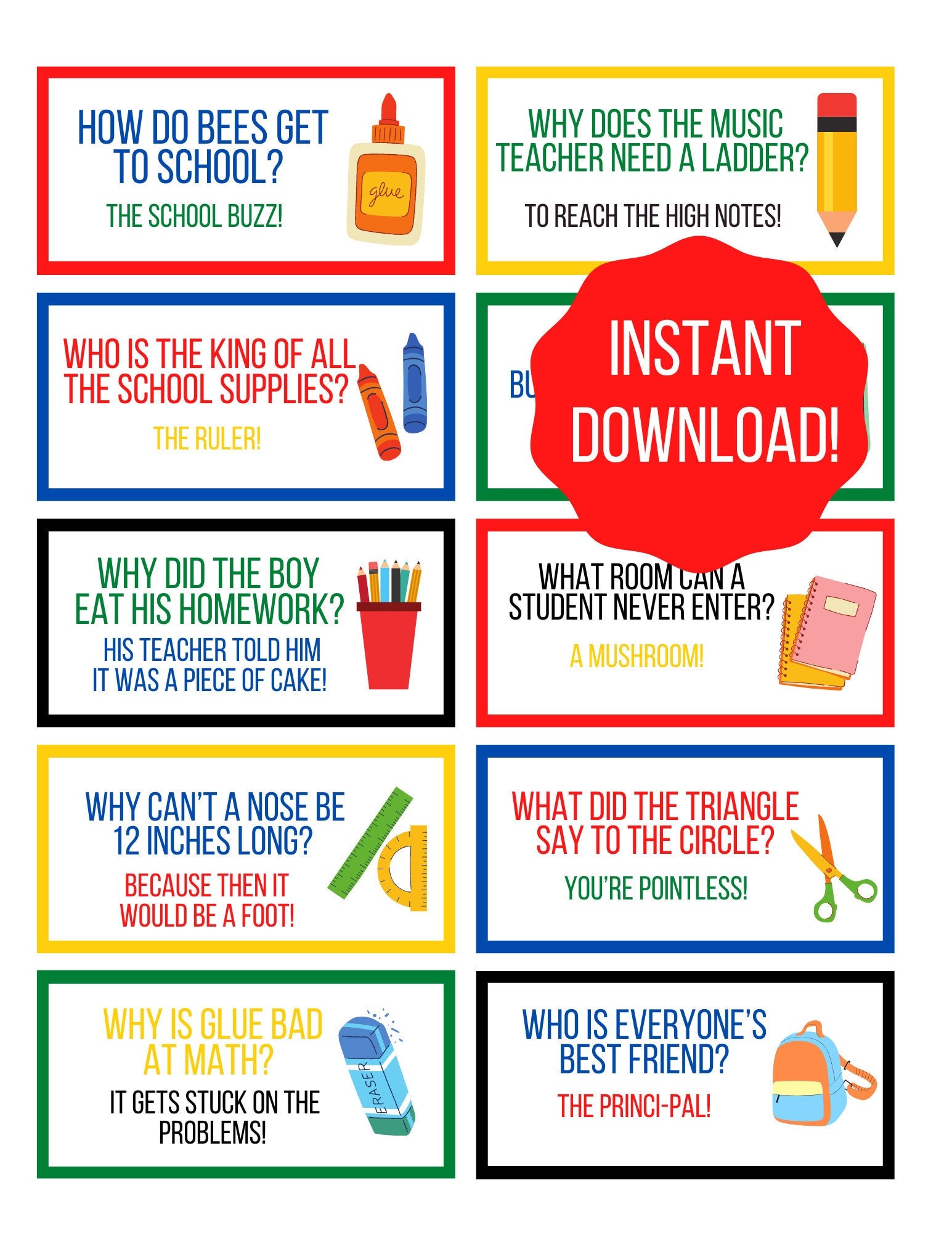 School Jokes /back to School Joke Printable - Etsy