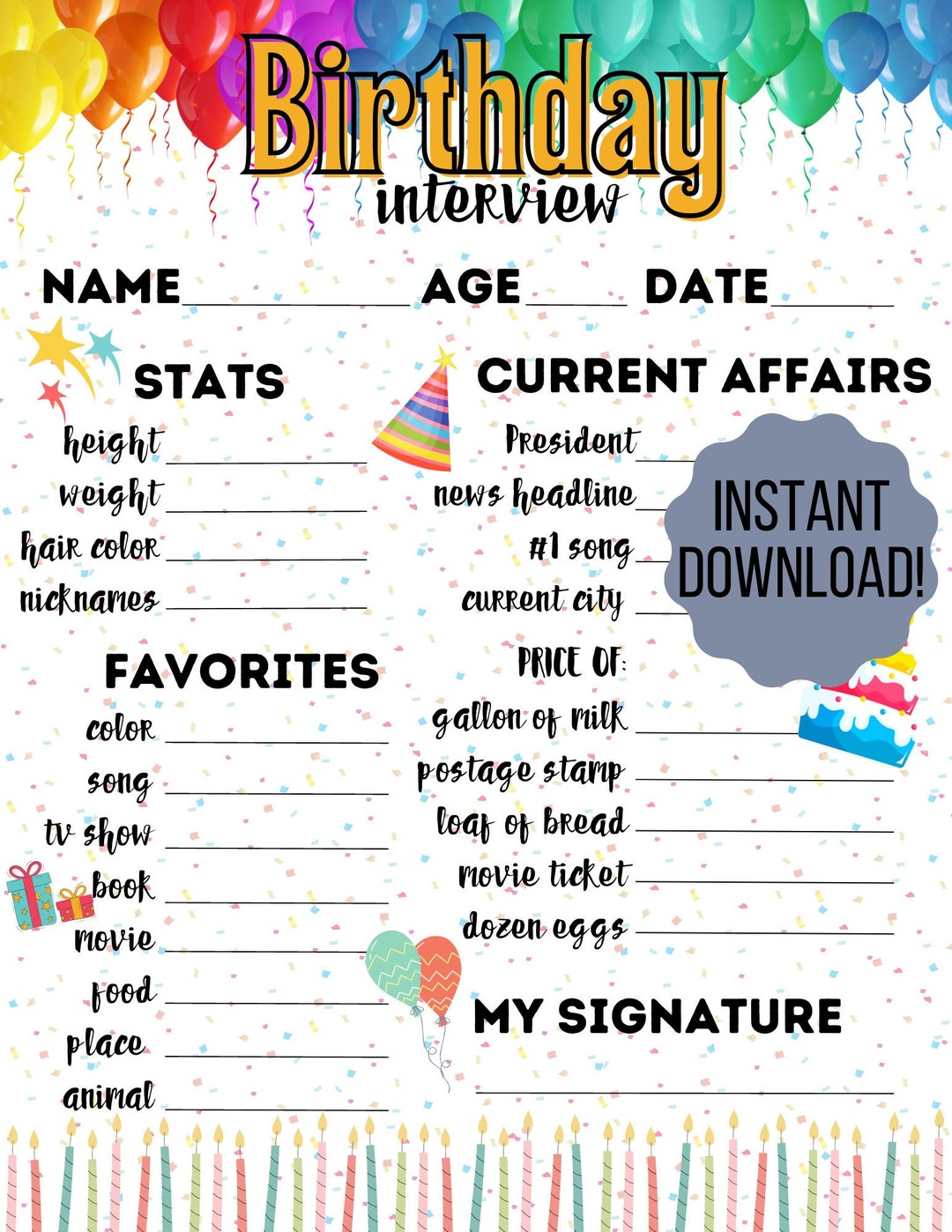 Birthday Interview | Birthday Questionnaire - Etsy
