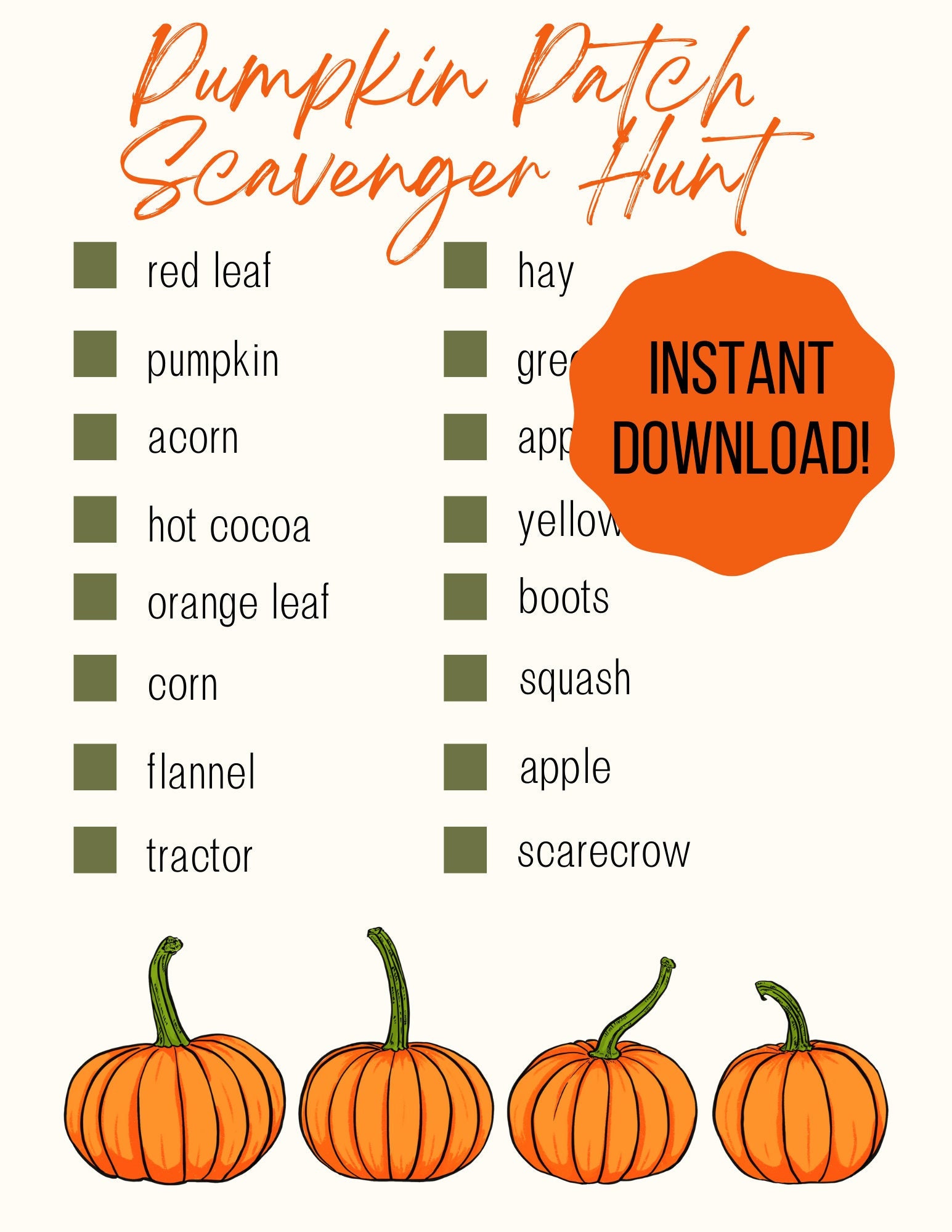 Pumpkin Patch Scavenger Hunt Printable - Etsy
