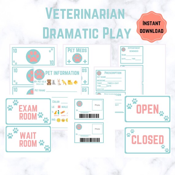Veterinarian Dramatic Play Printables | Etsy