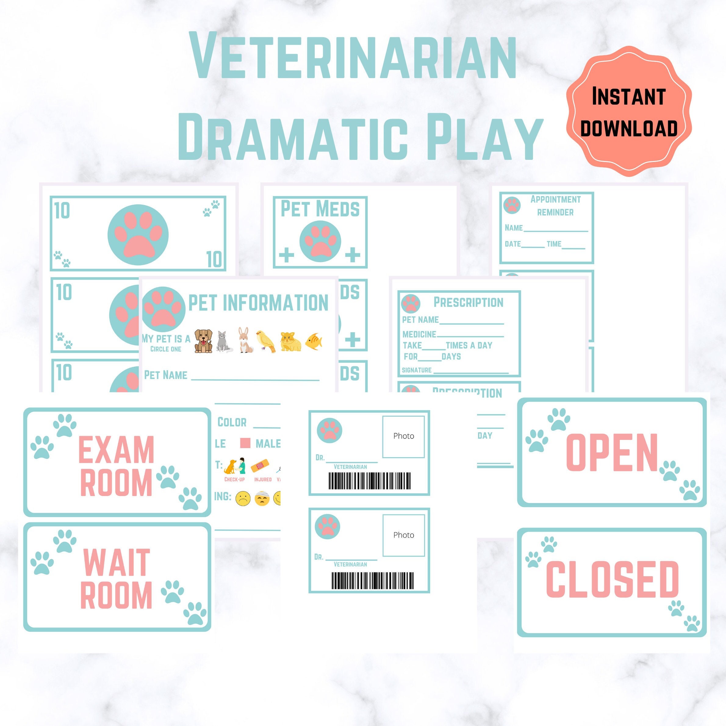 Veterinarian Dramatic Play Printables | Etsy