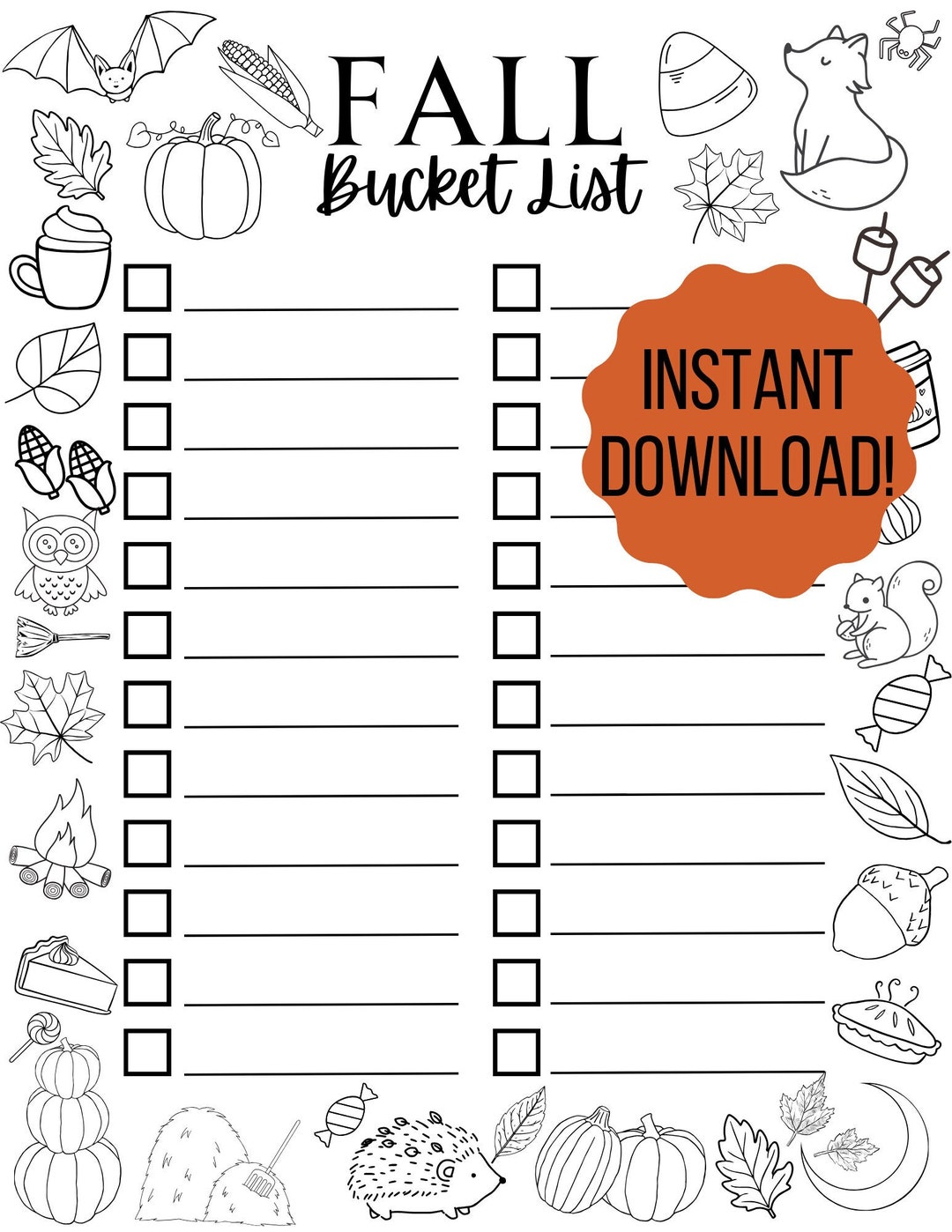 Fall Bucket List | Fall Bucket List for Kids | Coloring Page Fall ...