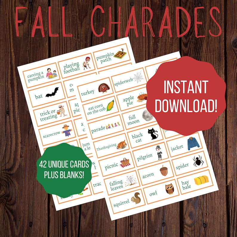 Fall Charades / Fall Printable / Fall Activity / Halloween Charades ...