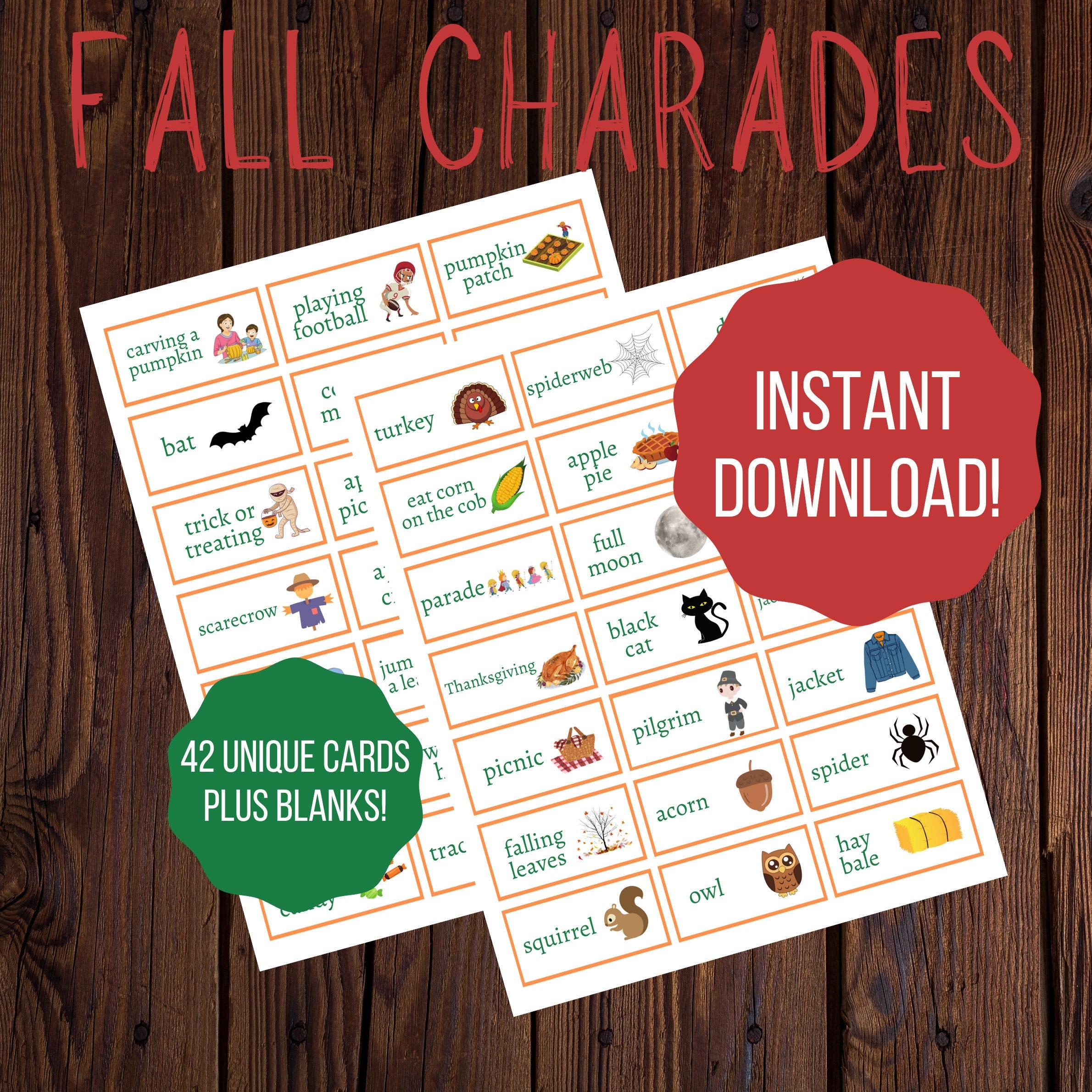 Fall Charades / Fall Printable / Fall Activity / Halloween Charades ...