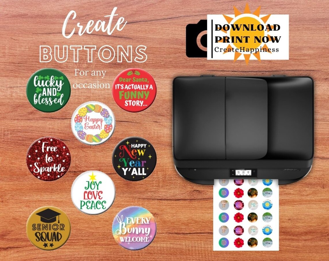 1.75 Pin Button Canva Template BUNDLE Drag and Drop Custom Badge Circle ...