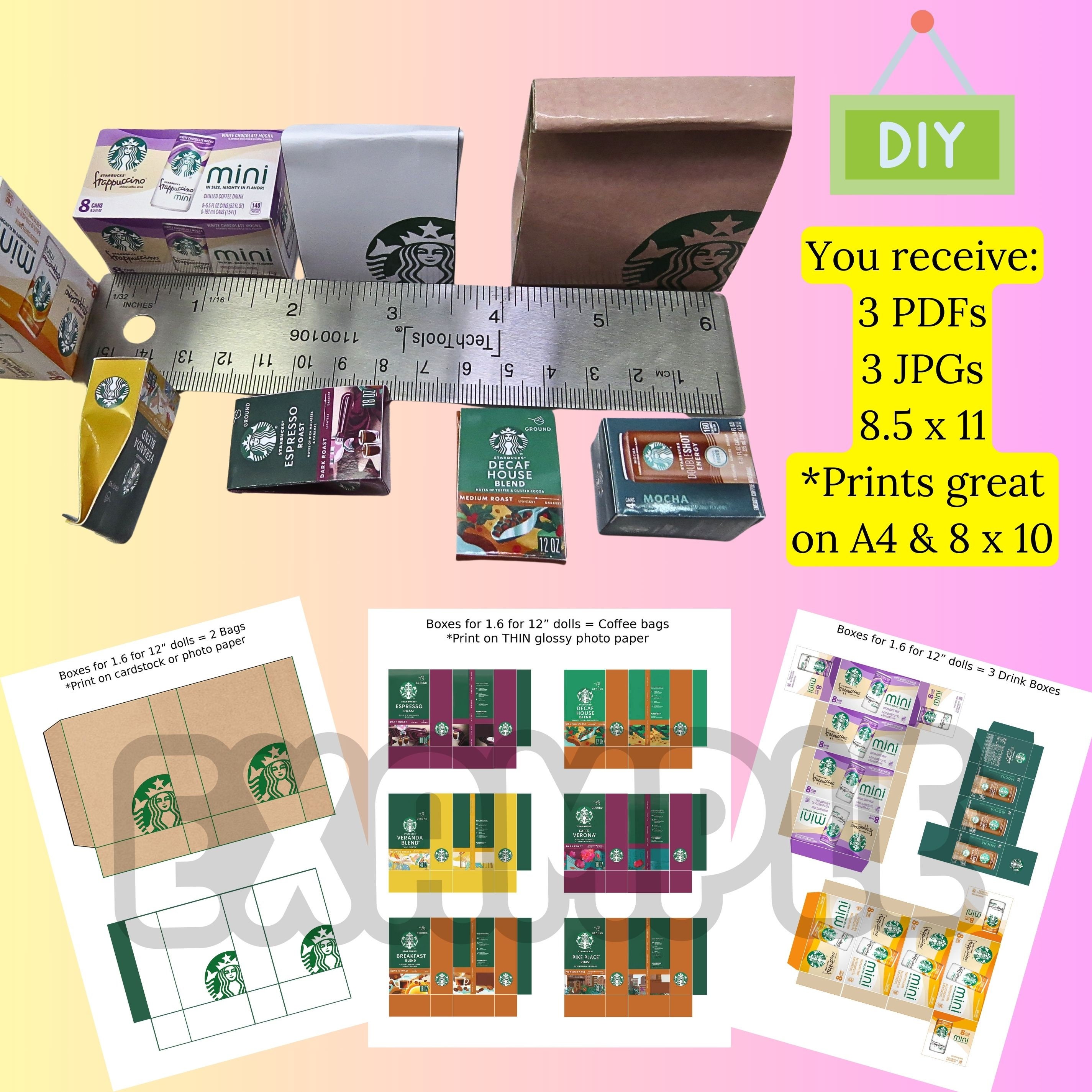 1/6 Starbucks Coffee Printable Bags Boxes Doll Groceries Miniature Kids ...