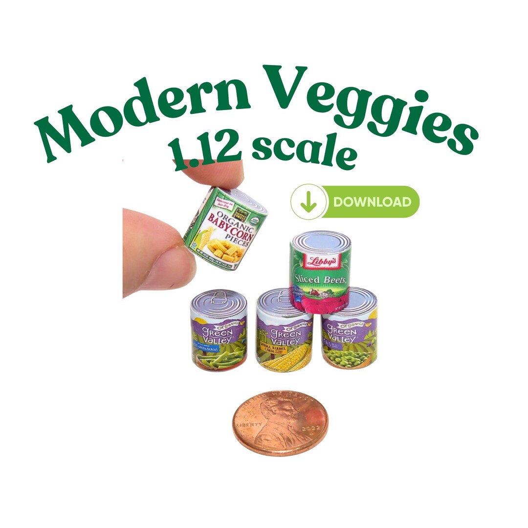 1.12 Modern Veggies Miniature Doll Food Cans Groceries PRINTABLE ...