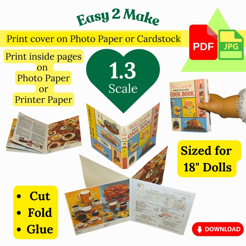Vintage Cookbook Miniature Printable Template Dollhouse Digital ...