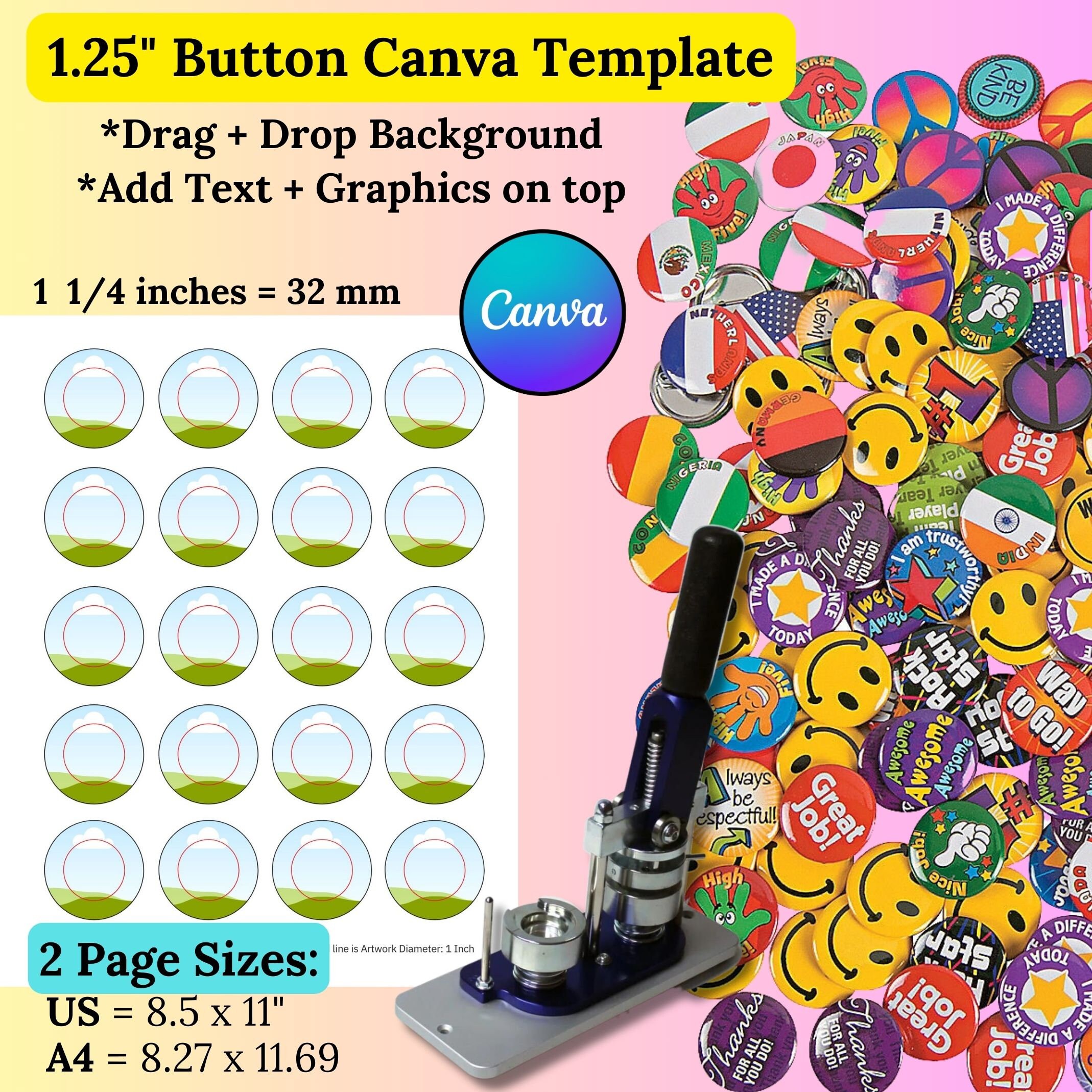 1.25 Pin Button Canva Template BUNDLE Drag and Drop Custom Badge Circle Labels - Etsy