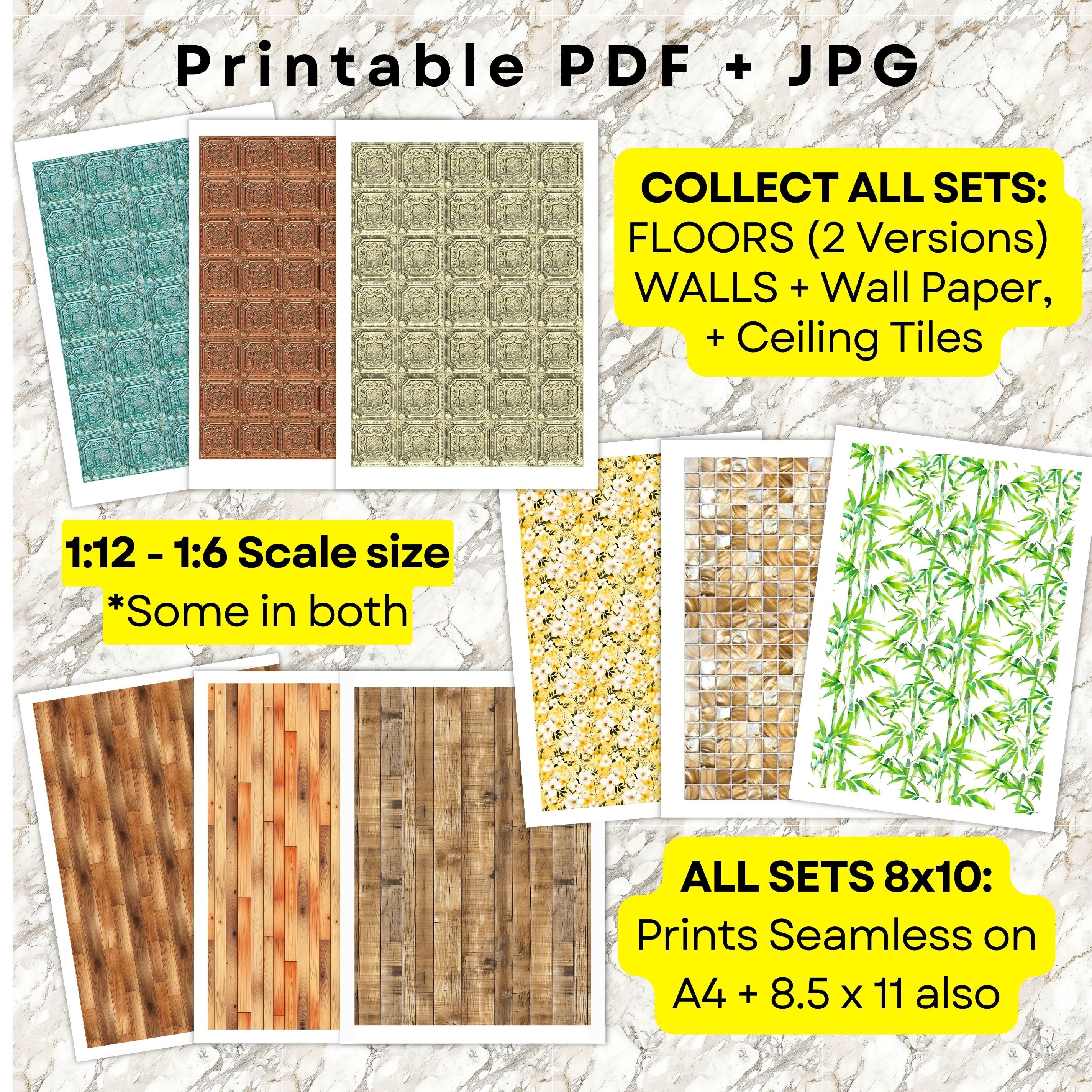 Dollhouse Printable Marble Tile Flooring Scale 1.6 1.12 Diorama Digital ...