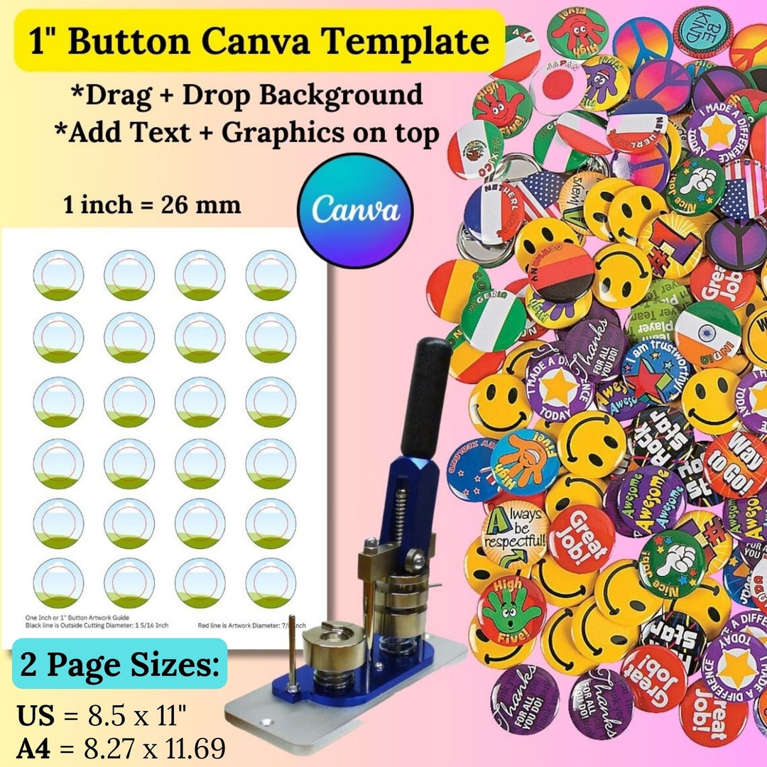 1 Pin Button Canva Template BUNDLE Drag and Drop Custom Badge Circle ...