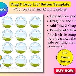 1.75 Pin Button Canva Template BUNDLE Drag and Drop Custom Badge Circle ...
