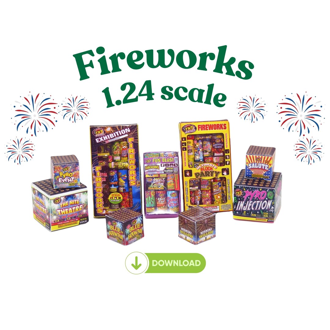1.24 Miniature Printable Fireworks Boxes Doll Size Mini Fourth of July ...