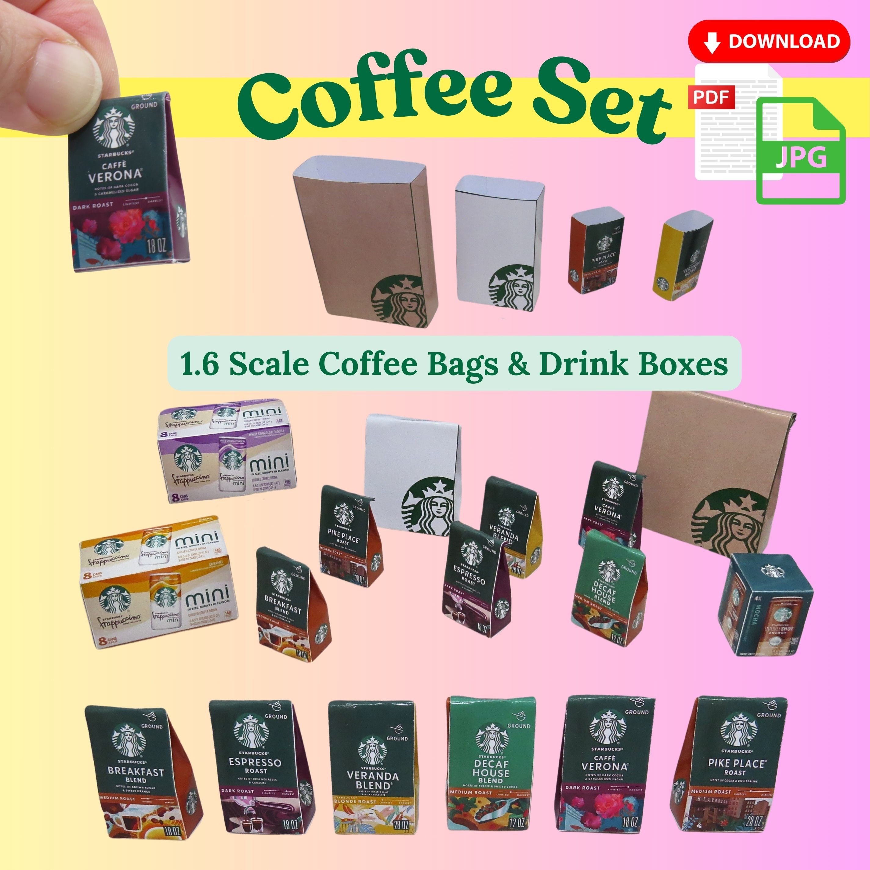 1/12 Starbucks Coffee Printable Bags Boxes Doll Groceries Miniature ...