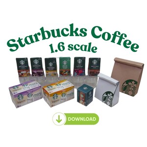 1/6 Starbucks Coffee Printable Bags Boxes Doll Groceries Miniature Kids ...