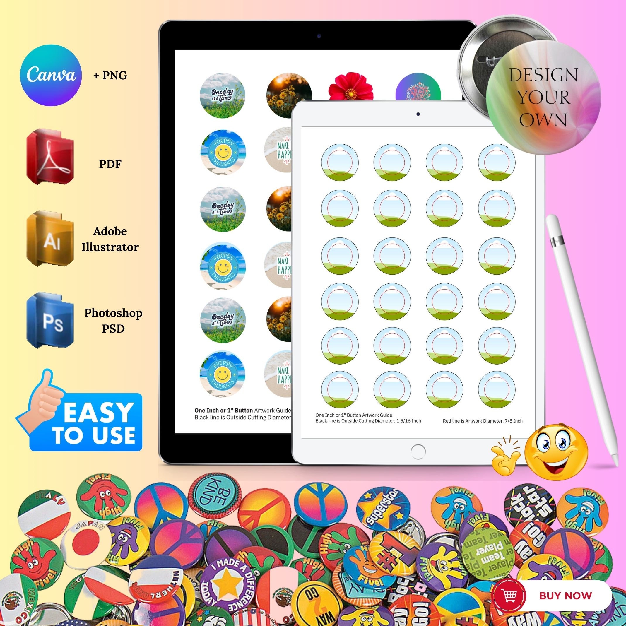 1.25 Pin Button Canva Template BUNDLE Drag and Drop Custom Badge Circle Labels - Etsy