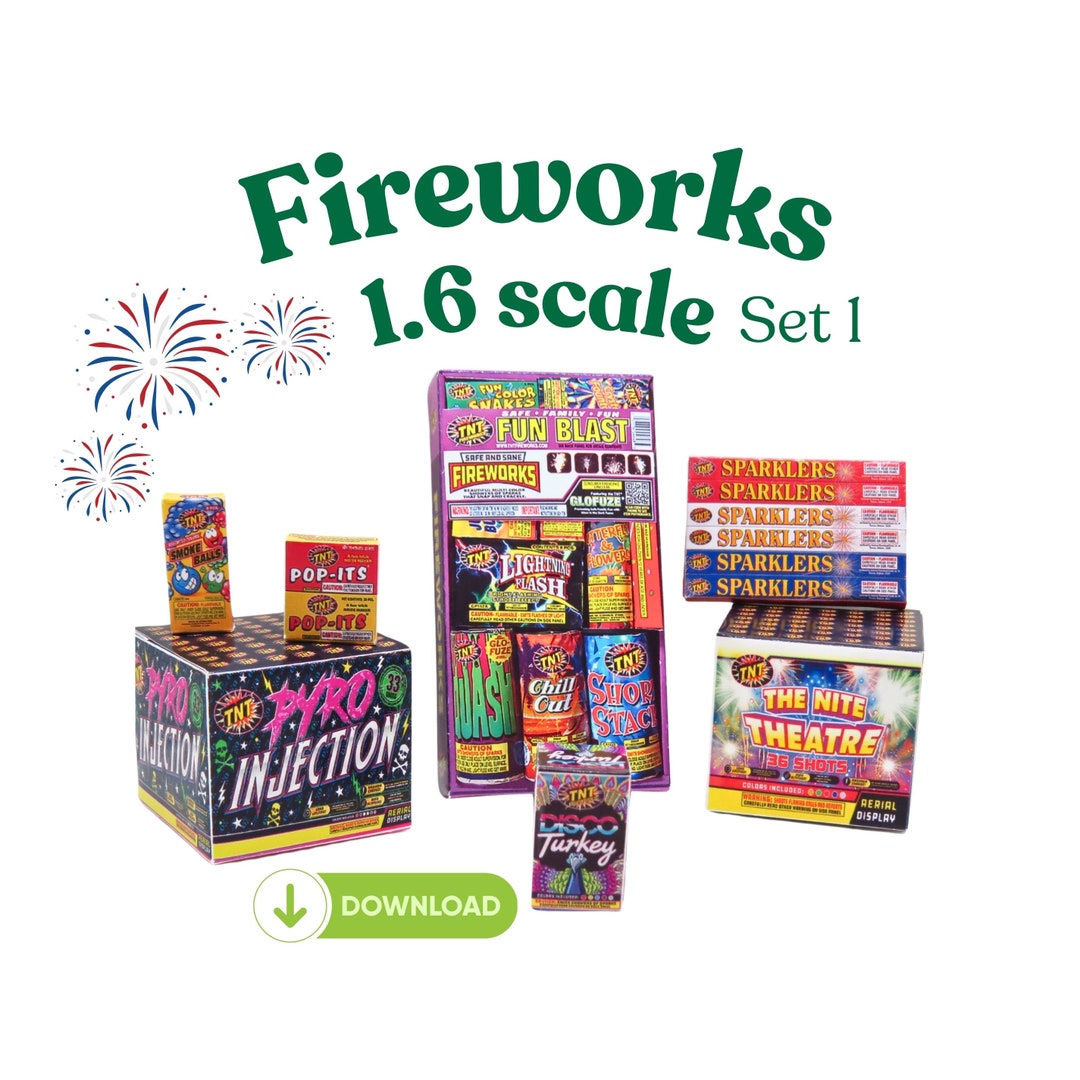 1.6 Miniature Printable Fireworks Boxes Doll Size Mini Fourth of July ...