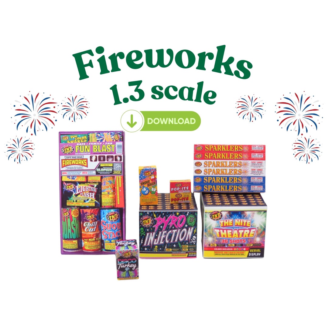 1.3 Miniature Printable Fireworks Boxes Doll Size Mini Fourth of July ...