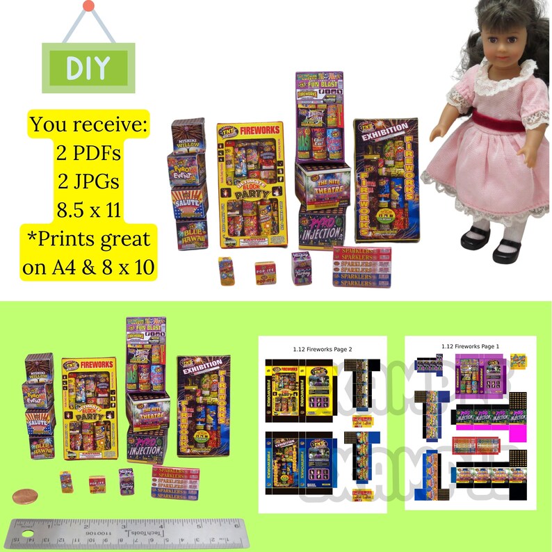 1.12 Miniature Printable Fireworks Boxes Doll Size Mini Fourth of July ...