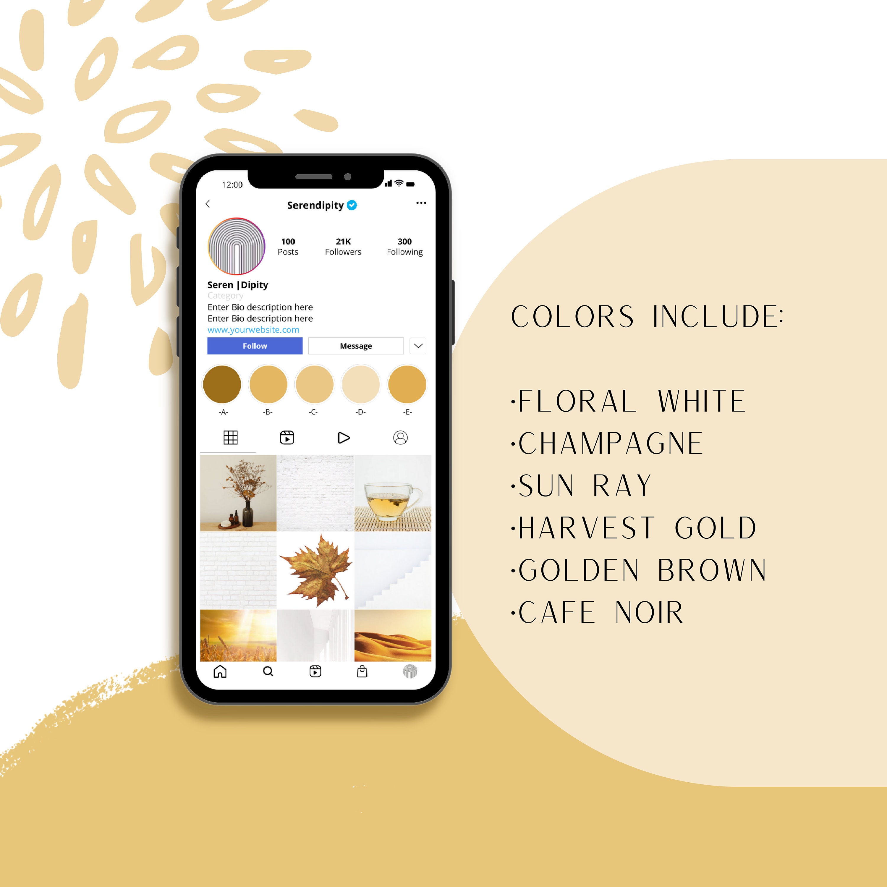 Gold Instagram Highlight Cover, Solid Ig Template, Muted Gradient ...