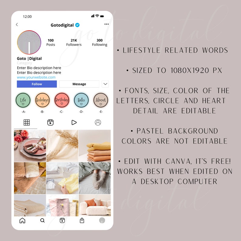Pastel Instagram Highlight Covers With Text, Lifestyle Instagram ...