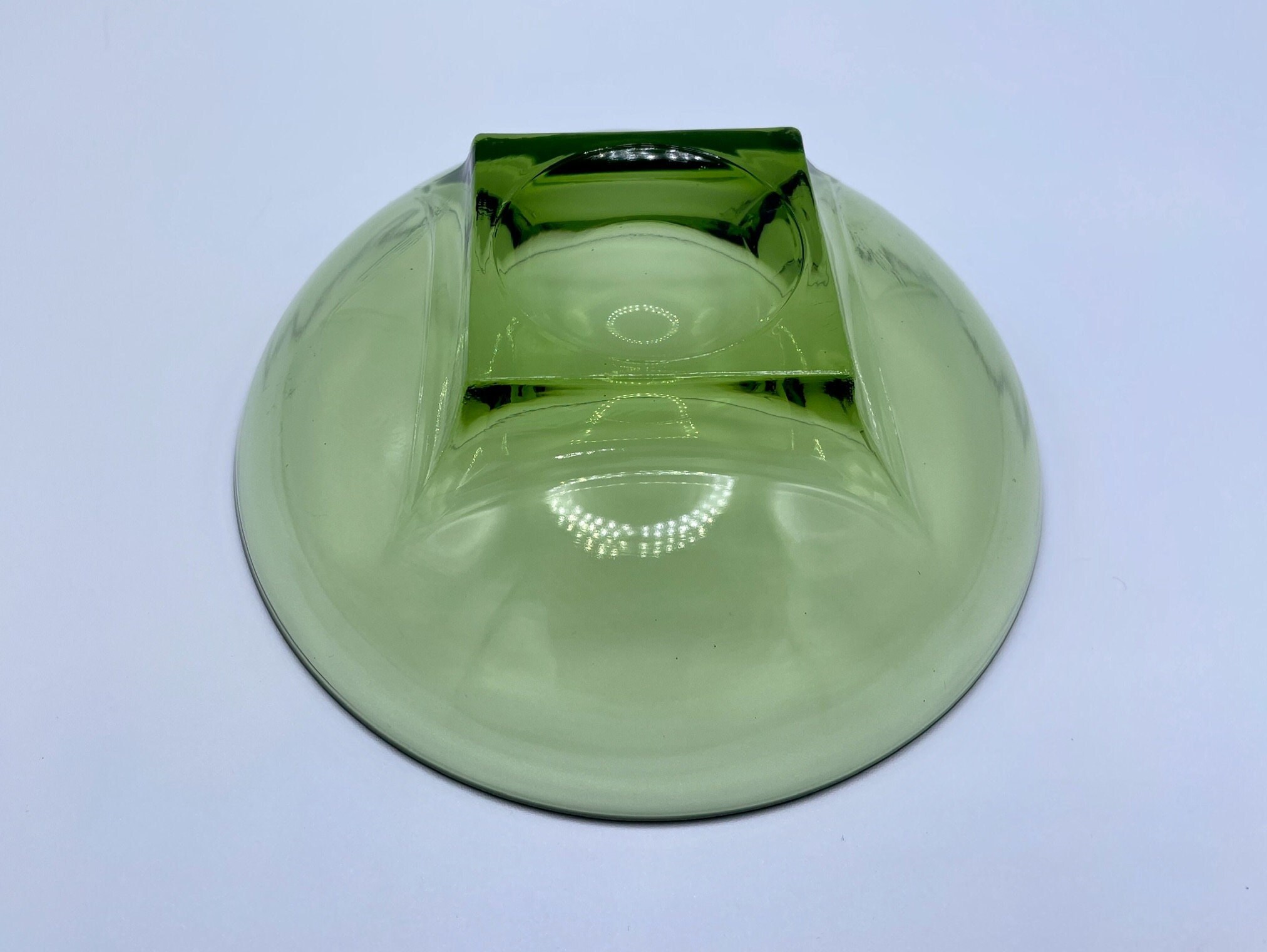 Hazel Atlas Chip and Dip Bowl Set With Brass Bracket in Avocado Green ...