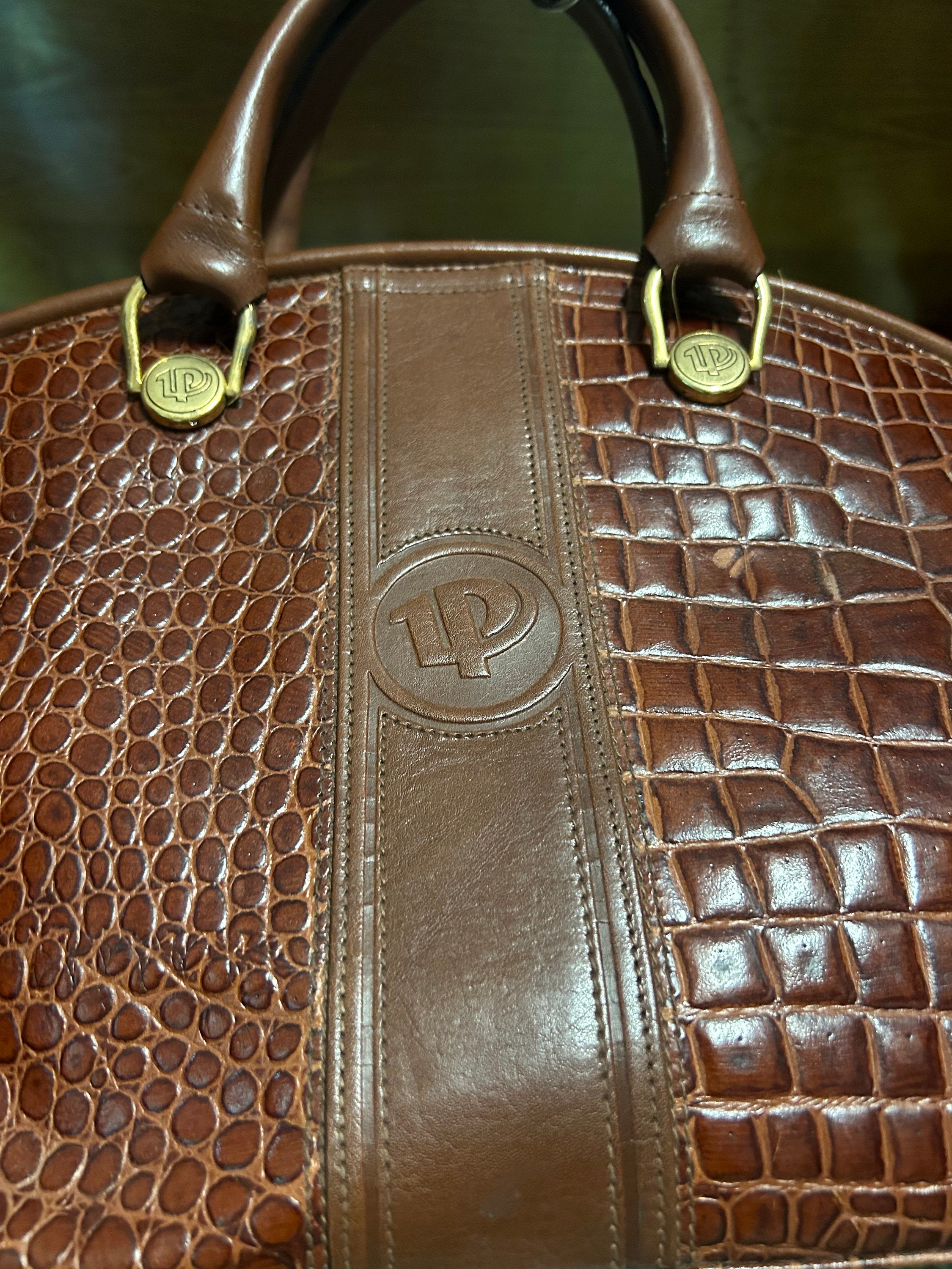 80s Vintage Big Shoulder Bag Croco Print Leather /brown Elegant ...