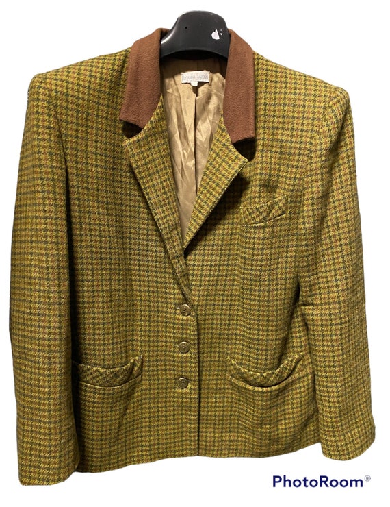 80s vintage pure wool brown/green/houndstooth/ jacket… - Gem